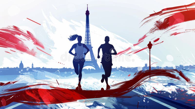 Illustration of Woman Running in the Paris Marathon. Generative AI ...