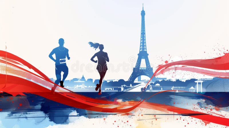 Illustration of Woman Running in the Paris Marathon. Generative AI ...