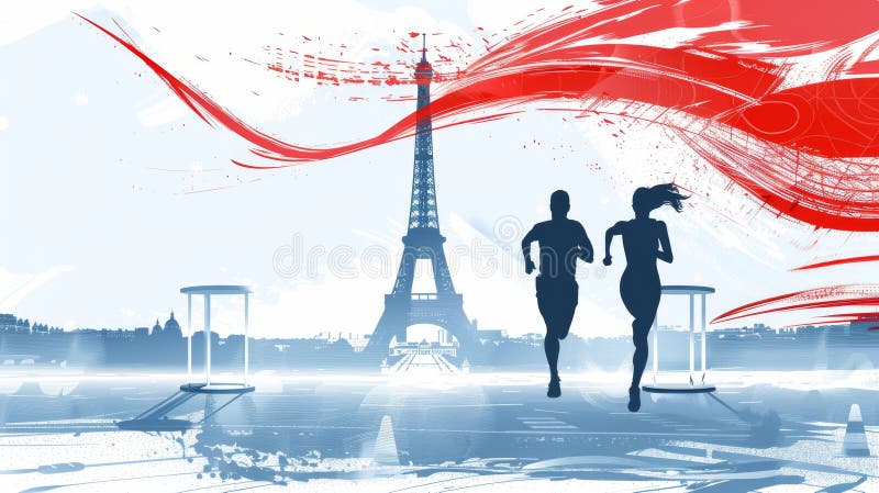 Illustration of Woman Running in the Paris Marathon. Generative AI ...