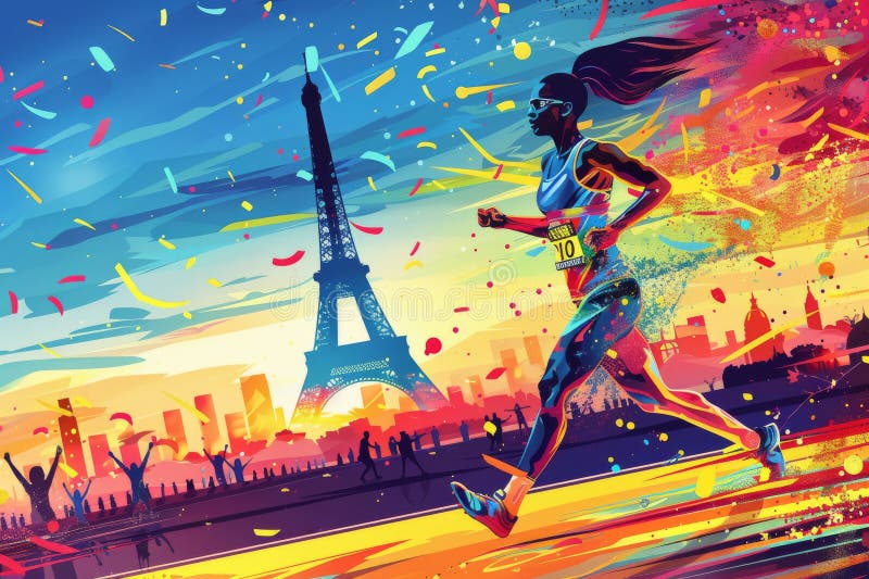 Illustration of Woman Running in the Paris Marathon. Generative AI ...