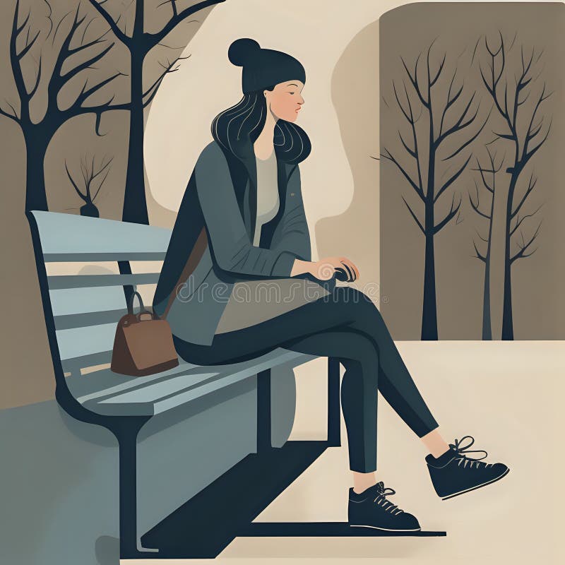 Illustration with a Woman Sitting on the Bench - Generated by Ai Stock ...