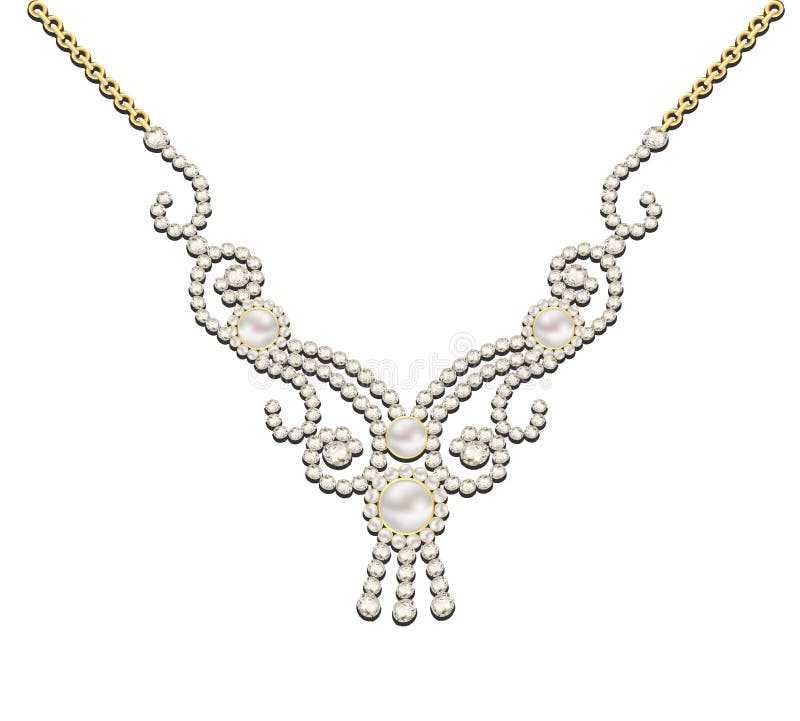 Woman Wedding Necklace With Pearls And Precious Stones Isolated On