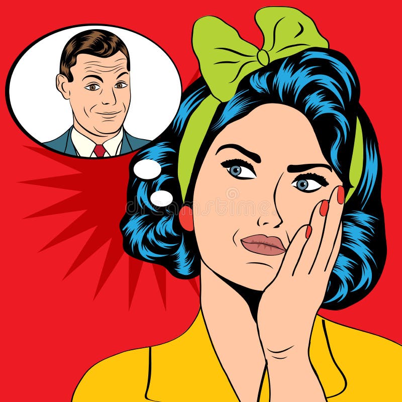 Illustration Of A Woman Who Thinks A Man In A Pop Art Style Vector