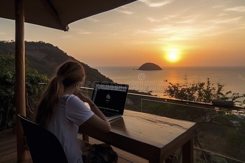 Illustration, Woman Working on Computer, Ai Generative Stock ...