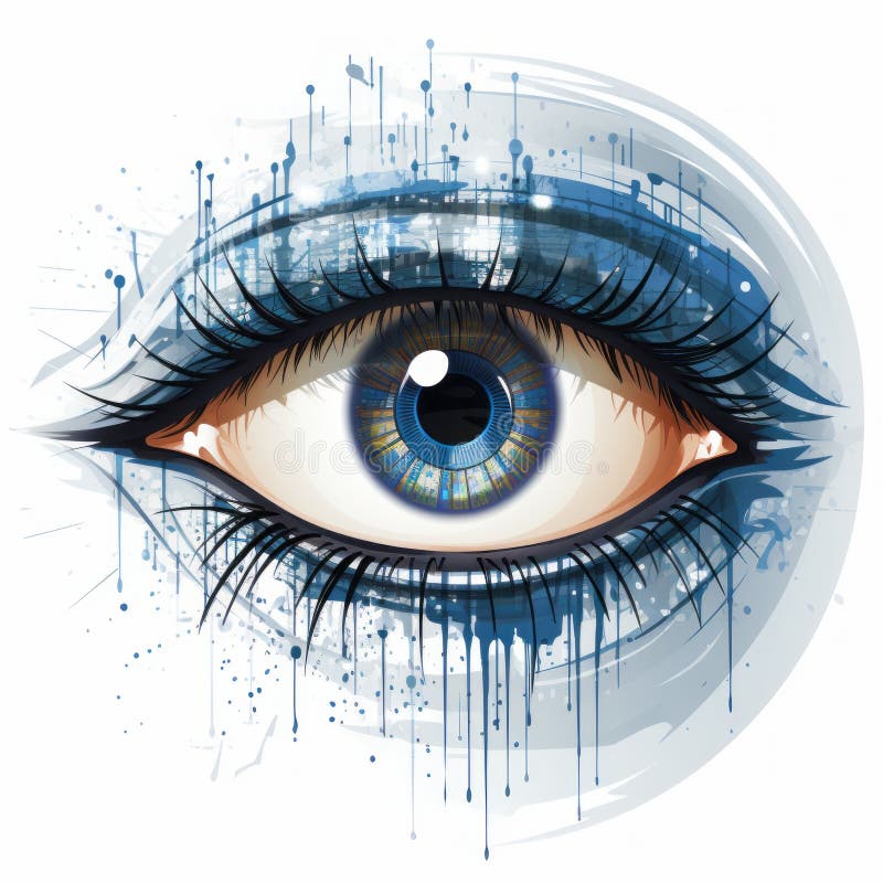 An Illustration of a Womans Eye with Blue Paint Splatters Stock ...