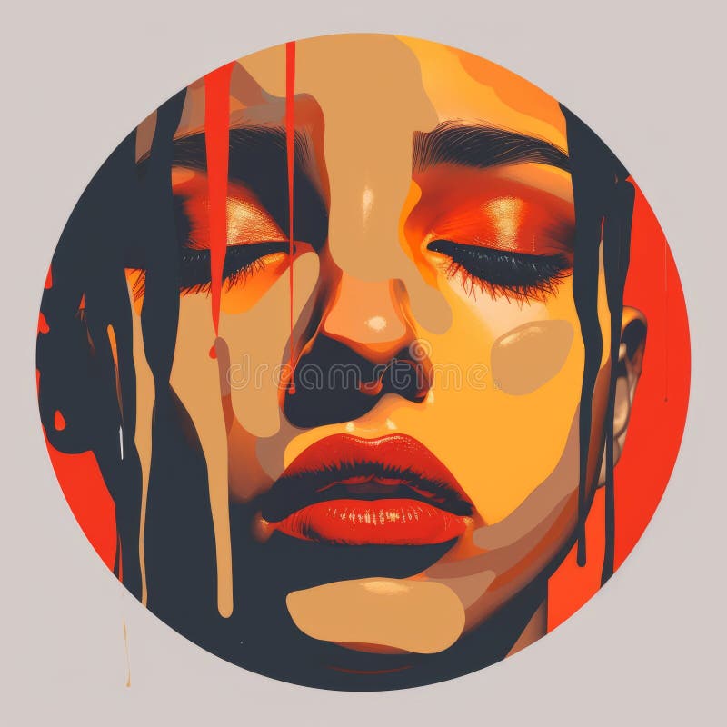 An Illustration Of A Womans Face In A Frame Stock Illustration