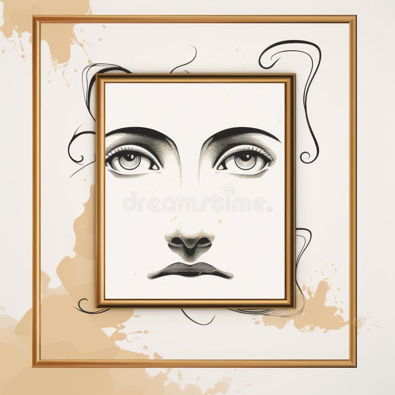 An Illustration Of A Womans Face In A Frame Stock Illustration