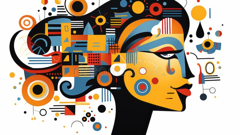 An Illustration of a Womans Head with Abstract Shapes Stock ...