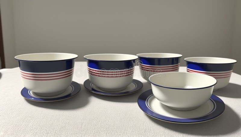 An Illustration of a Wonderfully Vibrant Set of Four Cups and Saucers ...