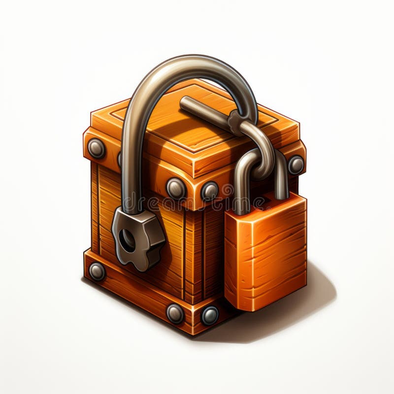 An Illustration of a Wooden Box with a Padlock Stock Illustration ...