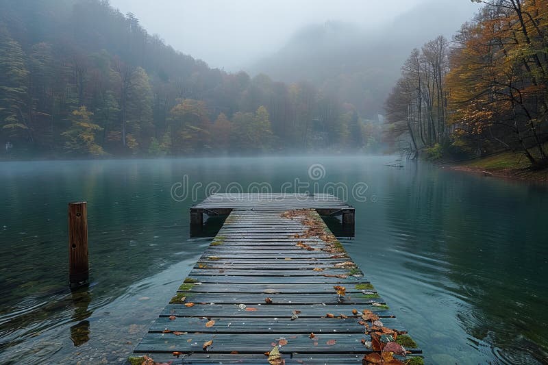 Illustration of Wooden Dock on the Edge of an Expansive Lake ...