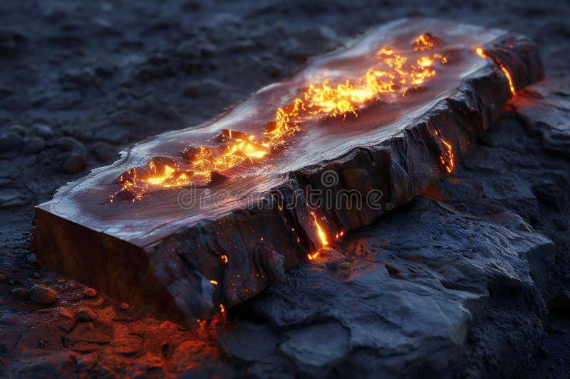 Wooden Log Burning in the Fire, Close-up View Stock Illustration ...