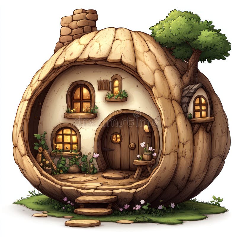 Illustration of a Wooden Treehouse with a Stone Chimney Stock ...