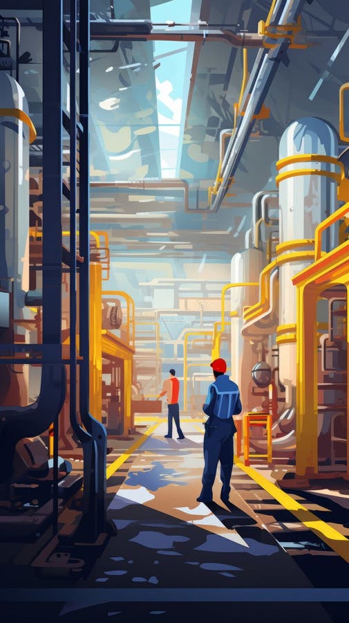 Illustration of a Work Process in a Workshop, an Engineer and a Worker ...