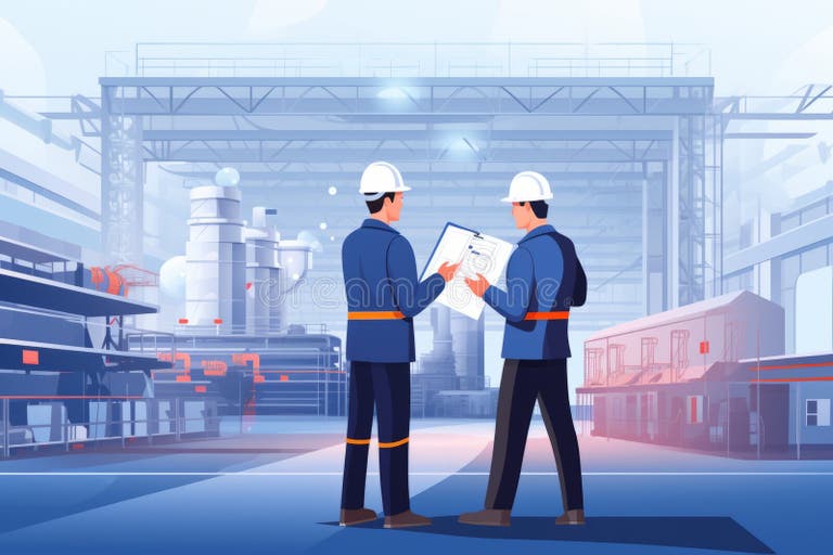 Illustration of a Work Process in a Workshop, an Engineer and a Worker Solving Production ...