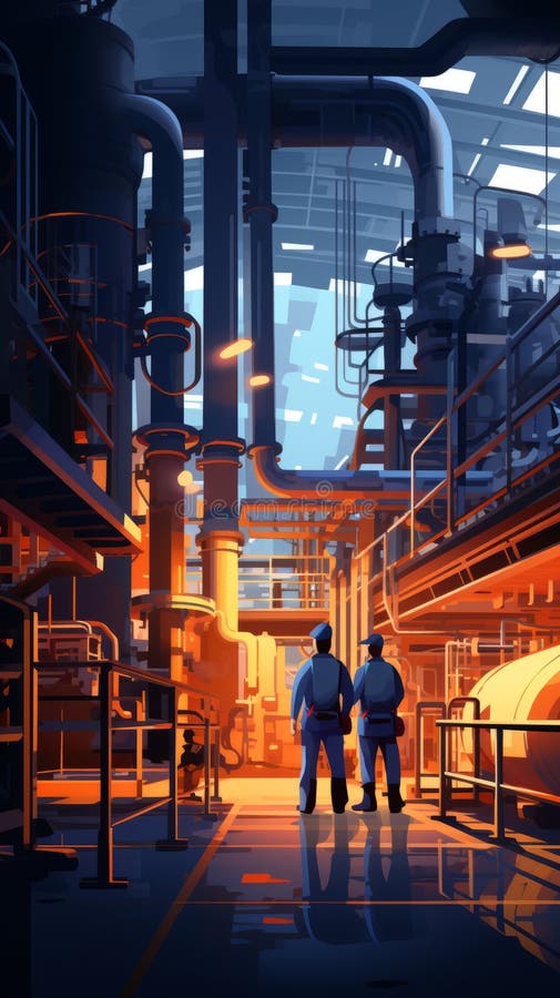 Illustration of a Work Process in a Workshop, an Engineer and a Worker Solving Production ...