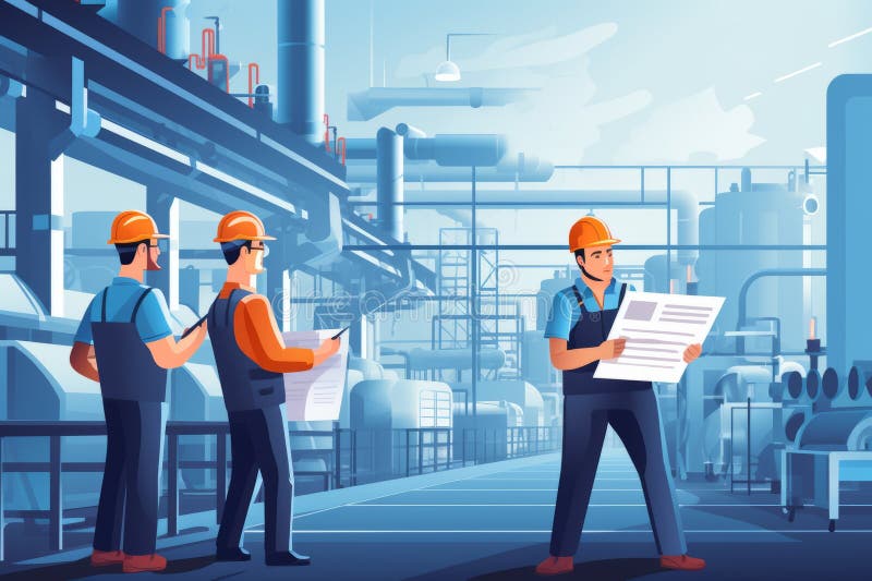 Illustration of a Work Process in a Workshop, an Engineer and a Worker ...