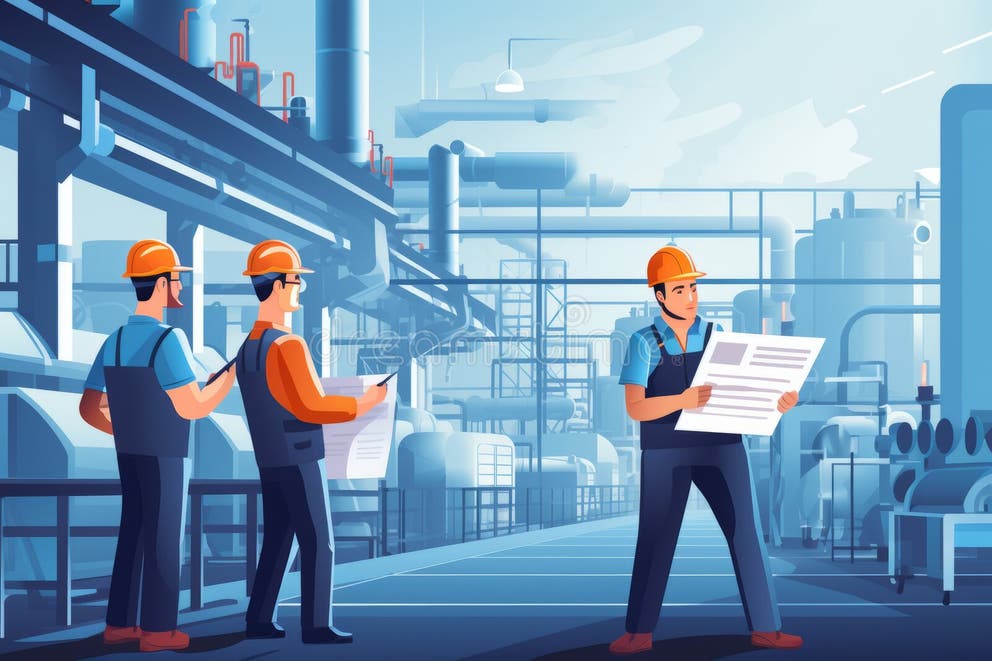 Illustration of a Work Process in a Workshop, an Engineer and a Worker ...