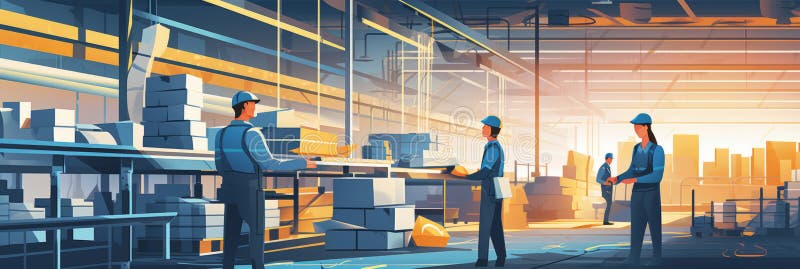 Illustration of a Work Process in a Workshop, an Engineer and a Worker Solving Production ...