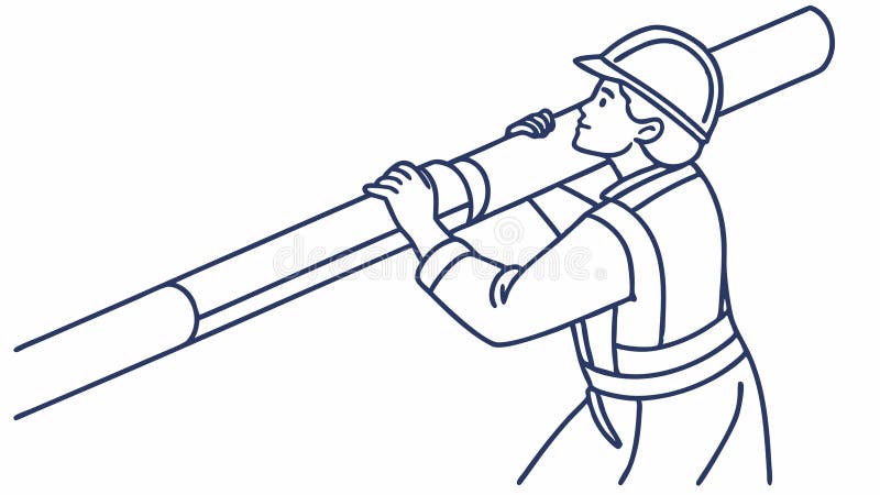 Worker Carrying a Large Pipe, Demonstrating Strength and Material ...