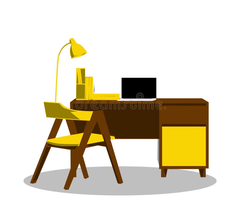 Illustration of a Workspace with a Desk Full of Paper and Computer Work ...