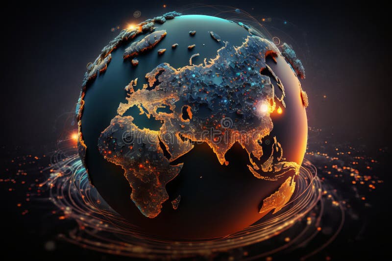 Illustration of World Global Map Planet Erth with Glow Dot Lights ...