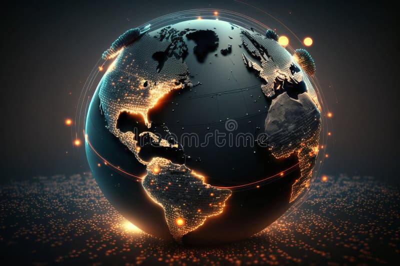 Illustration of World Global Map Planet Erth with Glow Dot Lights ...
