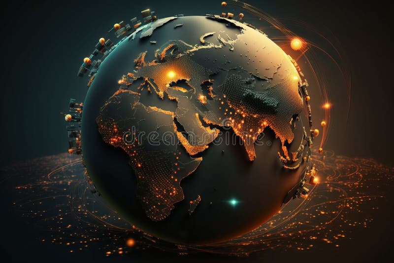 Illustration of World Global Map Planet Erth with Glow Dot Lights ...