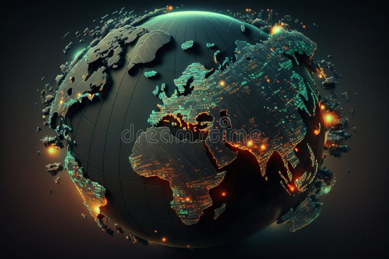 Illustration of World Global Map Planet Erth with Glow Dot Lights ...