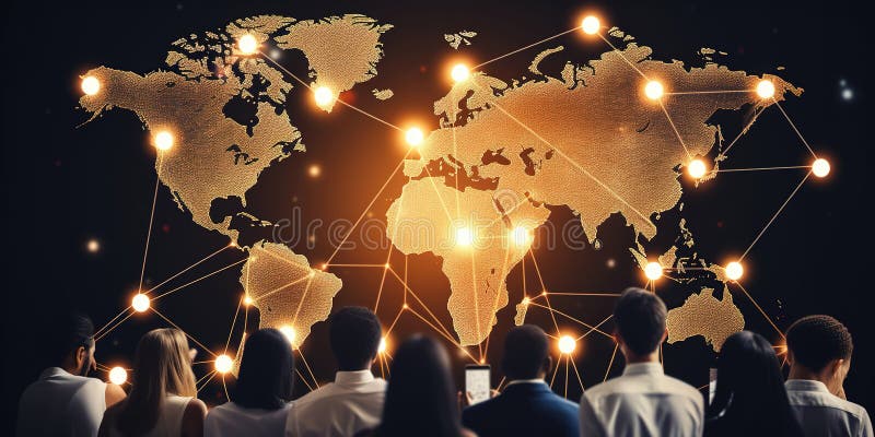 Illustration with World Map and Communication Centers Stock Image ...