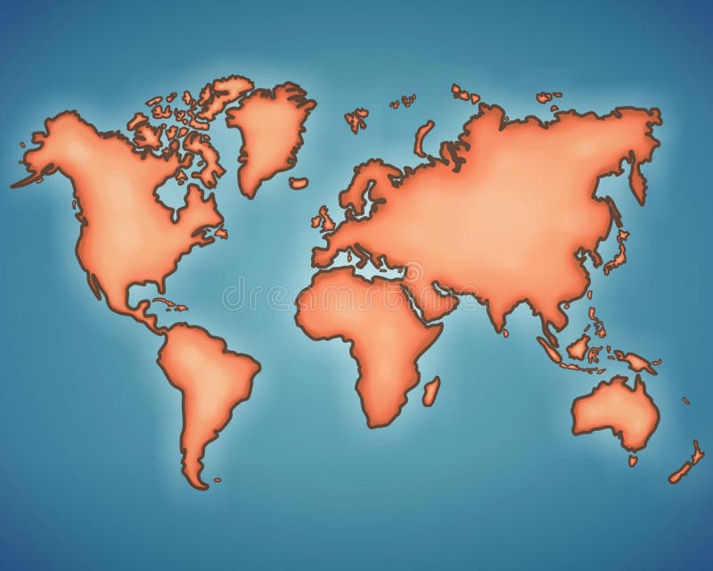 Illustration Of World Map, Full Map Of The World In Red Stock Photo ...