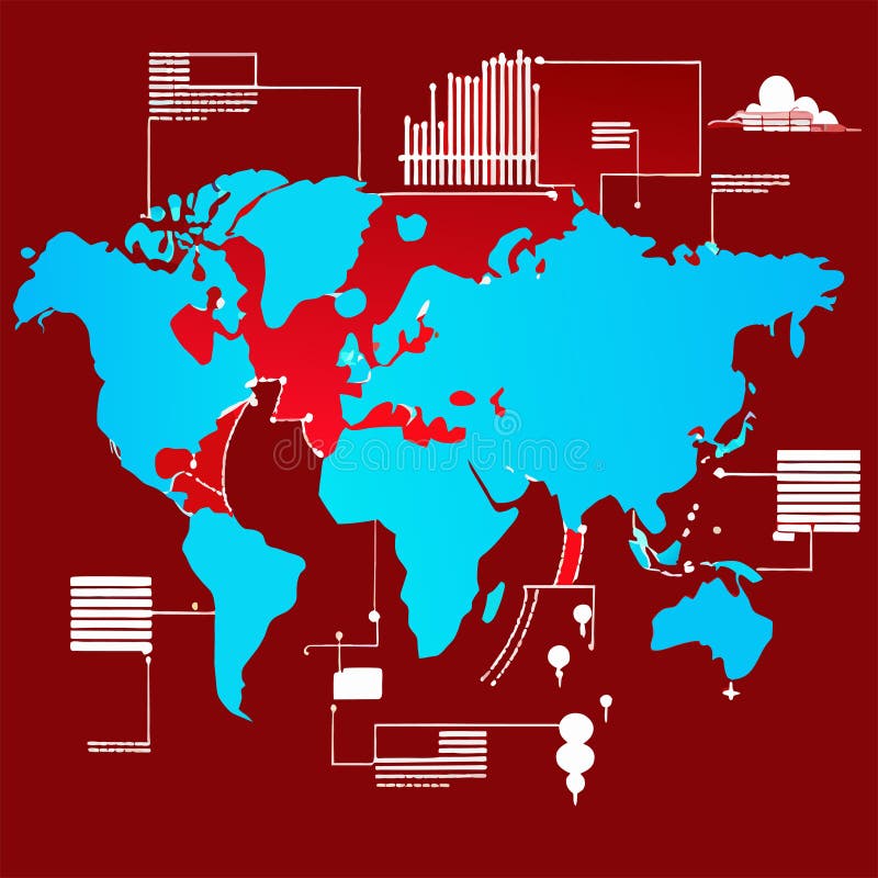 Illustration of a World Map with Graphs and Charts on a Red Background ...