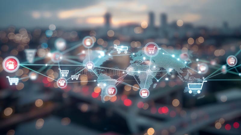 Illustration of World Map Interconnection of E-commerce Business ...