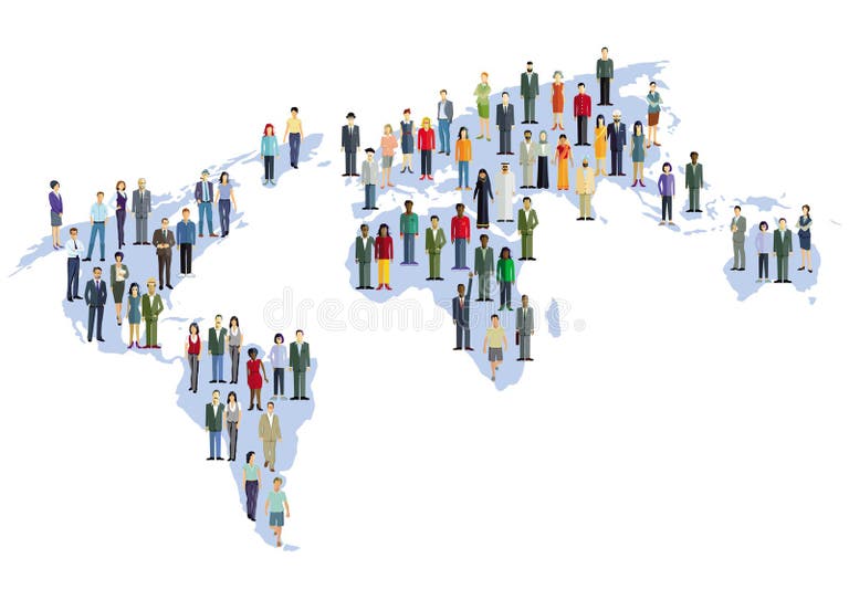 World Map with Multicultural Population Stock Vector - Illustration of ...