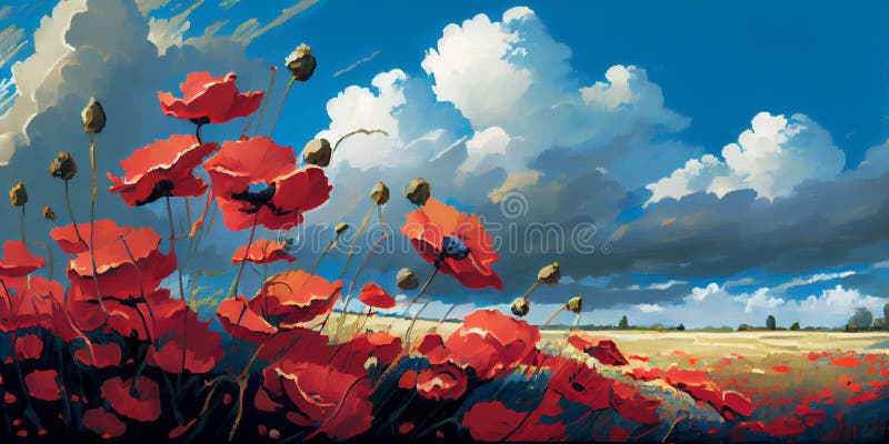 Illustration of World War One Battlefields Filled with Poppies Stock ...
