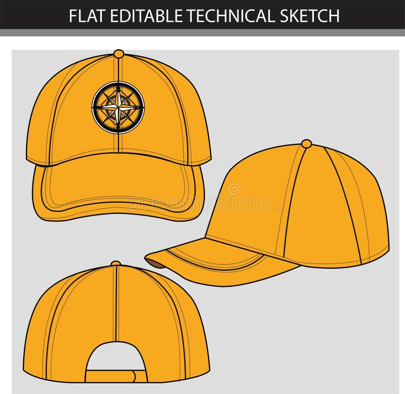Illustration of Yellow Cap Flat Sketch Technical Sketch. Stock ...