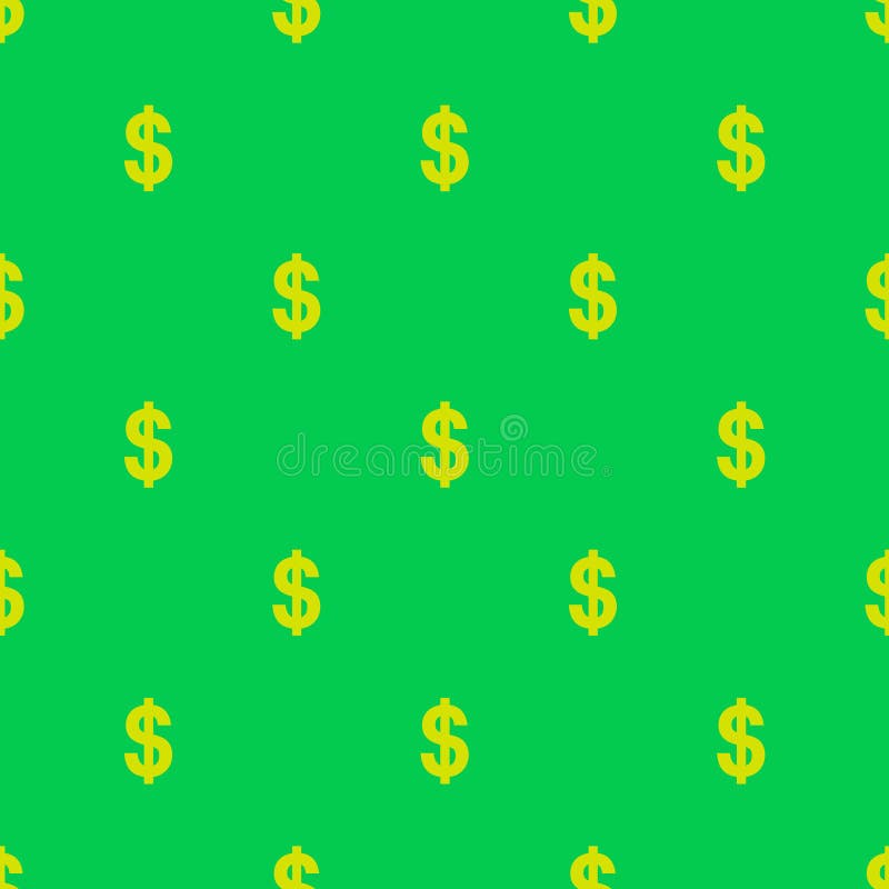 Yellow Dollar Sign or Peso Sign Seamless Pattern on Green Background ...