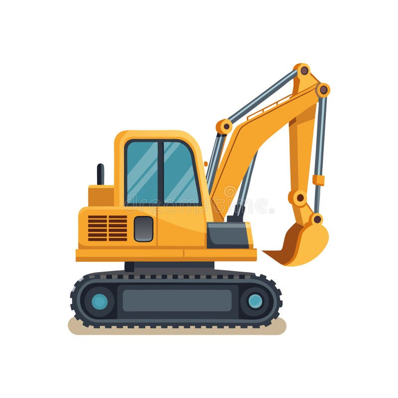 Yellow Excavator Machine Illustration on White Background. Construction ...