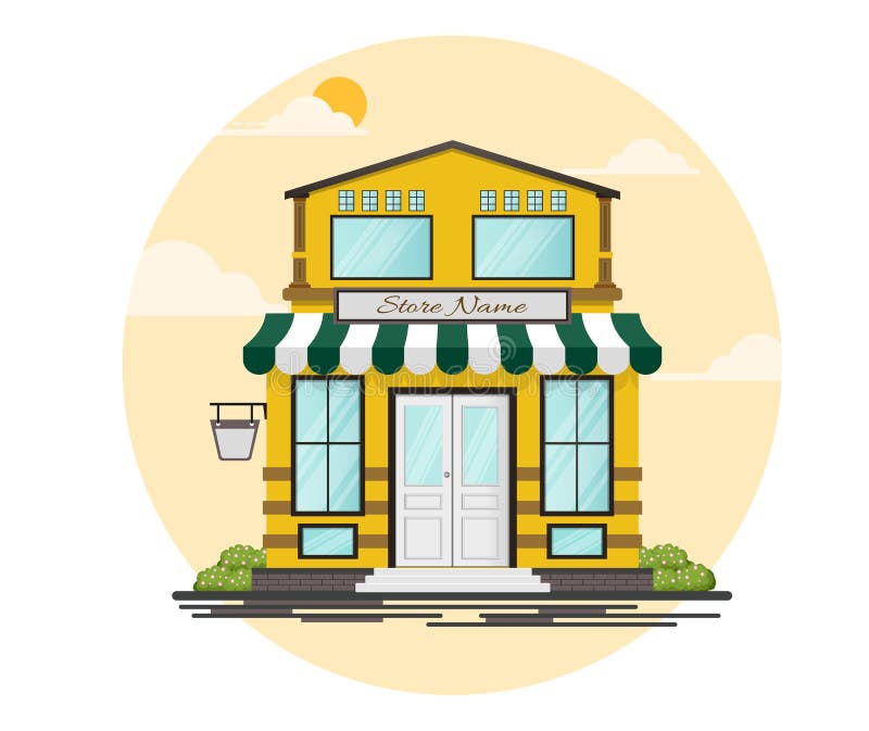 Yellow and Green Store Building Background Stock Vector - Illustration ...