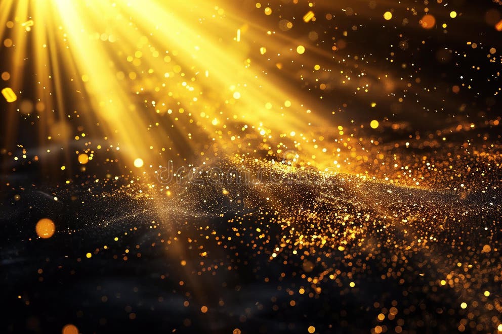 A Yellow Light Beam Shines Down from the Top Left Corner of an Empty Black Background, Creating ...