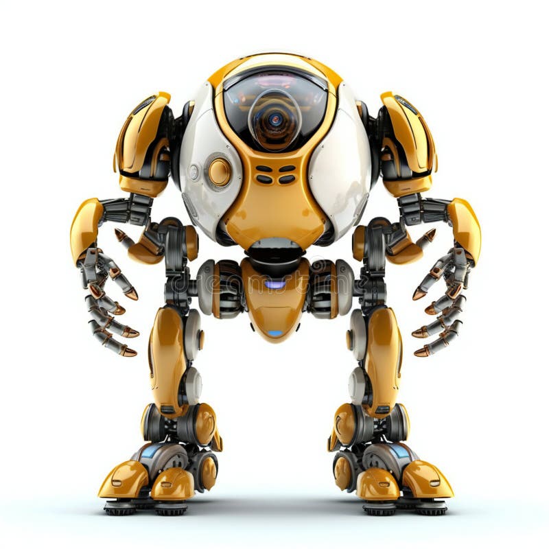 A Yellow Robot Isolated on a White Background Stock Illustration ...