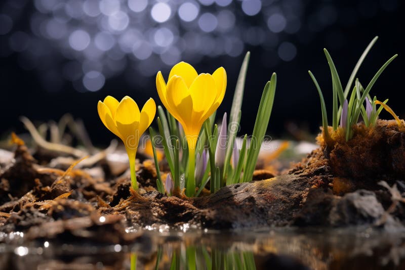 Illustration of Yellow Spring Crocus Flowers in Spring. Generative AI ...
