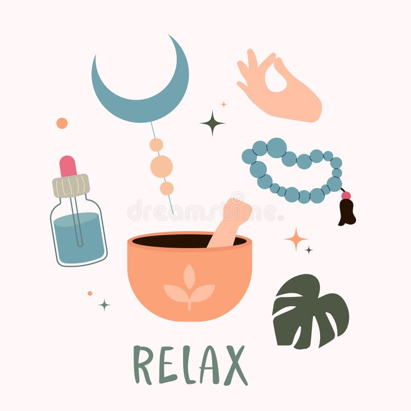 Illustration of Yoga Elements with the Inscription Relax Stock Vector ...