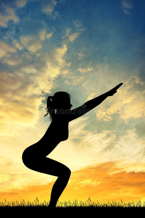 Yoga pose at sunset stock illustration. Illustration of body - 114697206