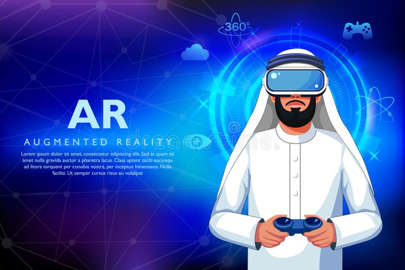 Young Arab Men Wearing Headset Using Modern Augmented Virtual Reality ...