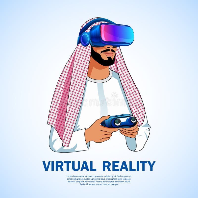 Young Arab Men Wearing Headset Using Modern Augmented Virtual Reality ...