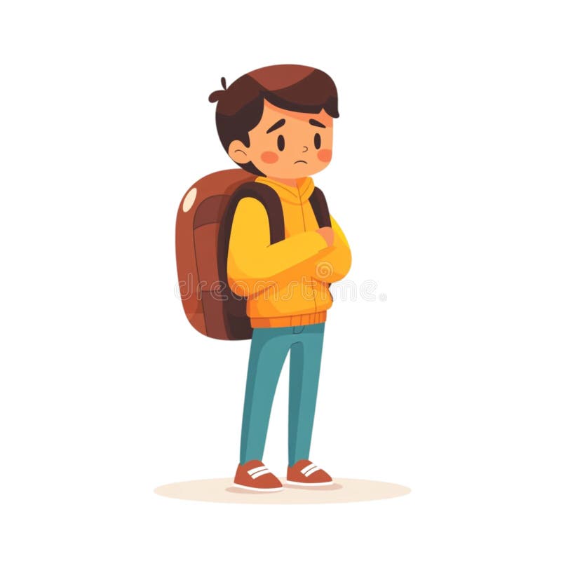 Sad Boy with Backpack Standing Alone Feeling Upset Stock Illustration ...