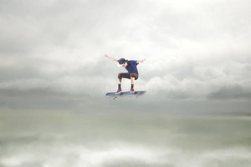 Illustration of Young Boy Makes a Surreal Jump in the Sky with His ...