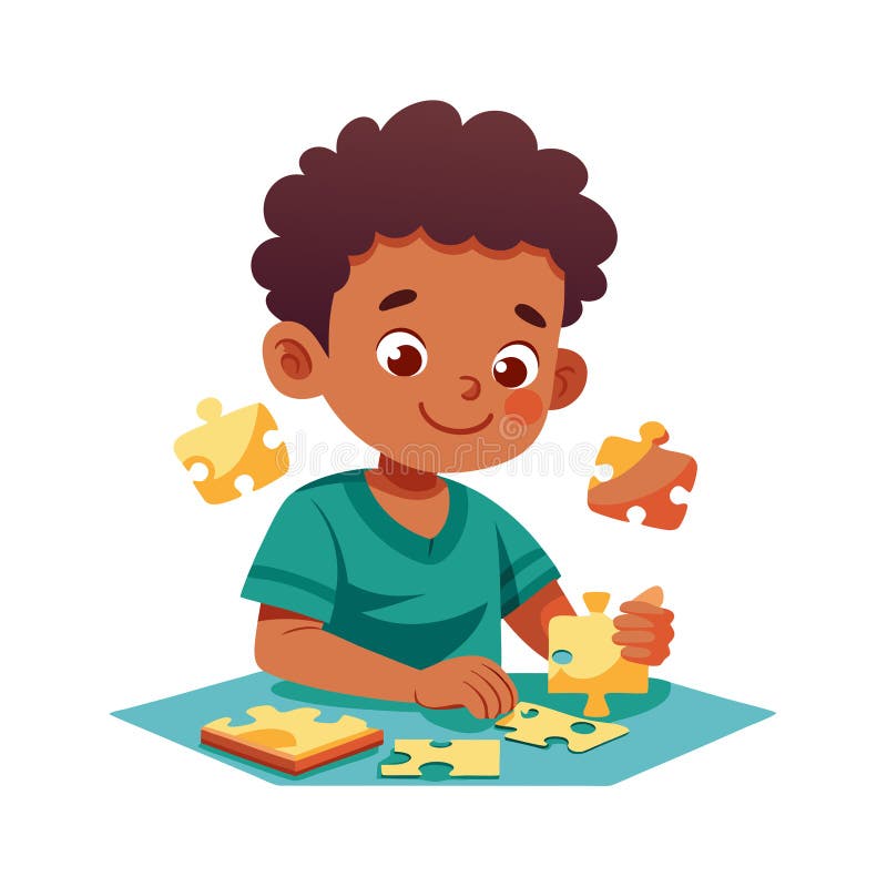Boy Plays Jigsaw Puzzle, Kid S Learning Activity, Educational Game ...