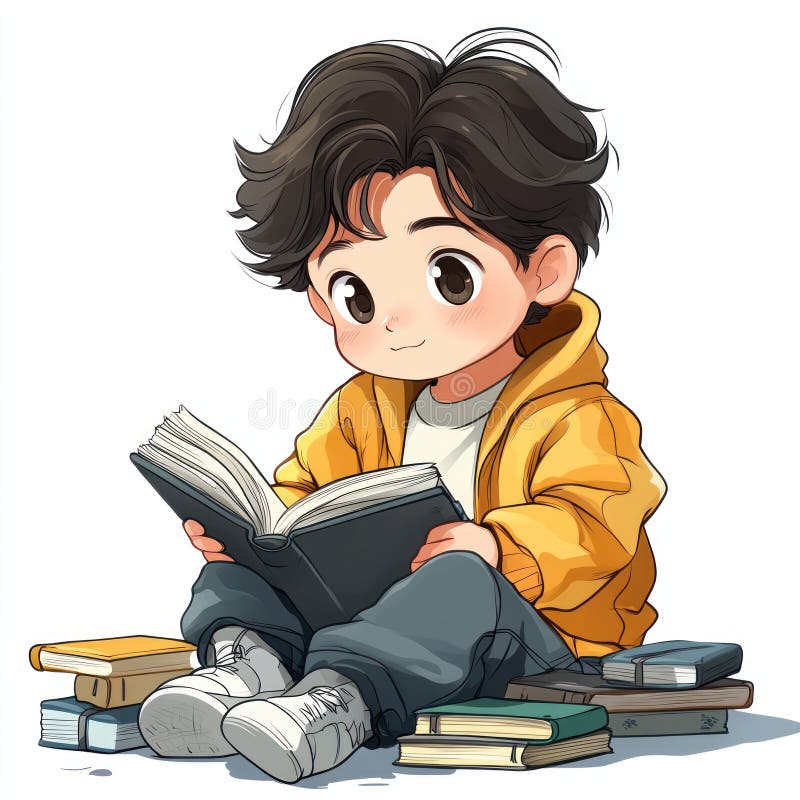 Illustration of a Young Boy Reading a Book Stock Illustration ...